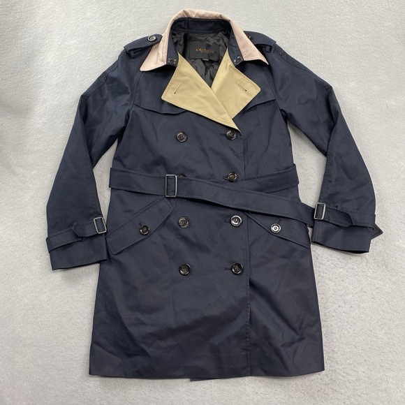 Coach | Jackets & Coats | Coach Trench Coat Womens Small Blue Double ...